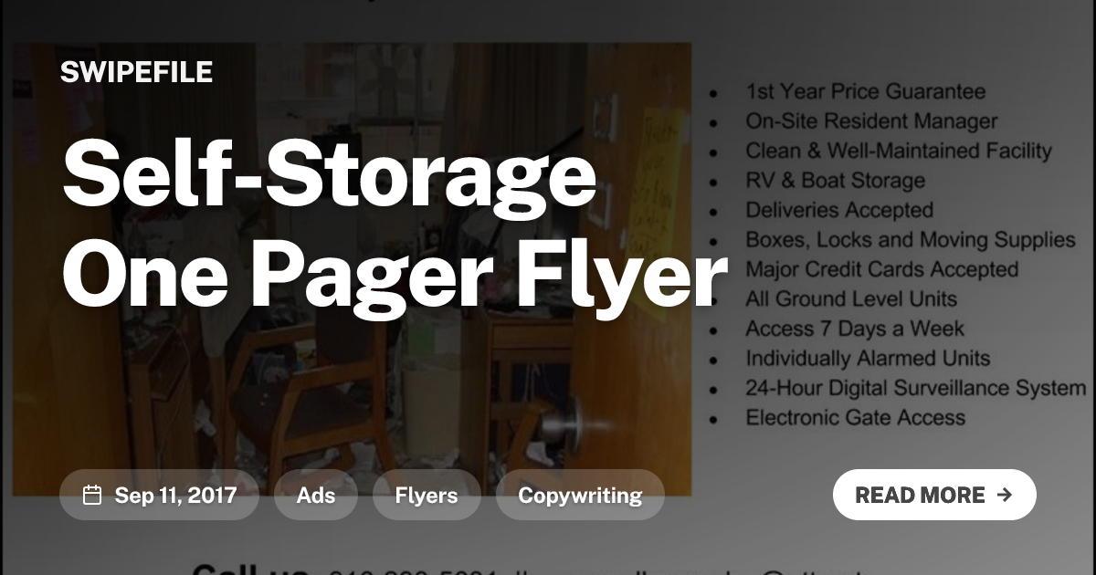 Self-Storage One Pager Flyer | SwipeFile
