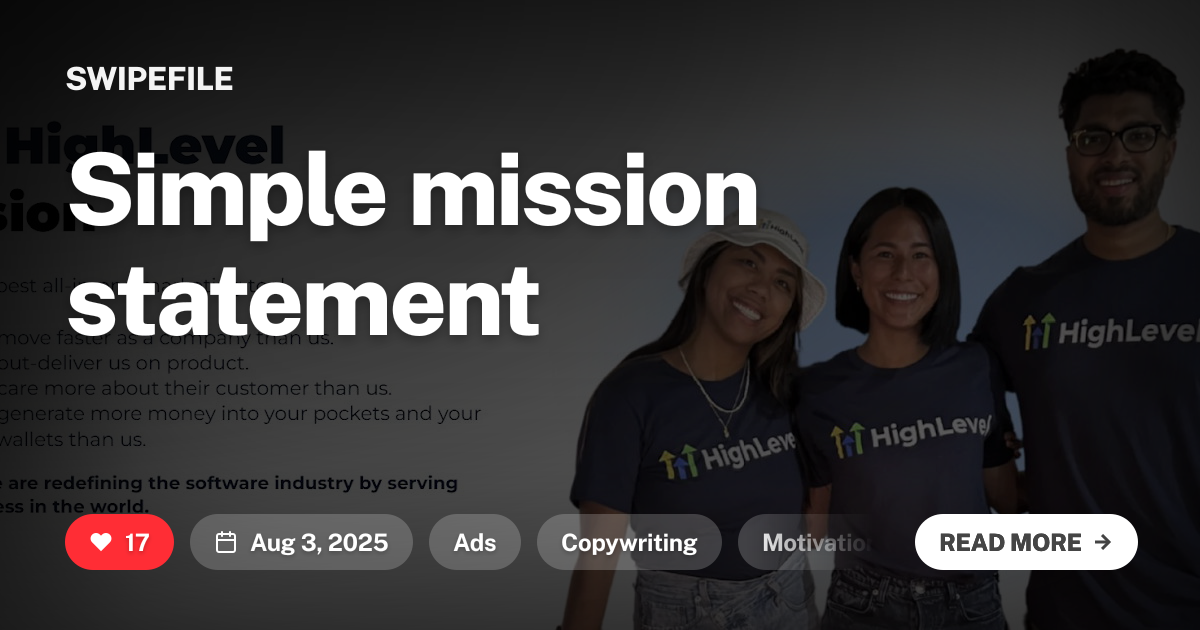 Simple mission statement | Swipefile