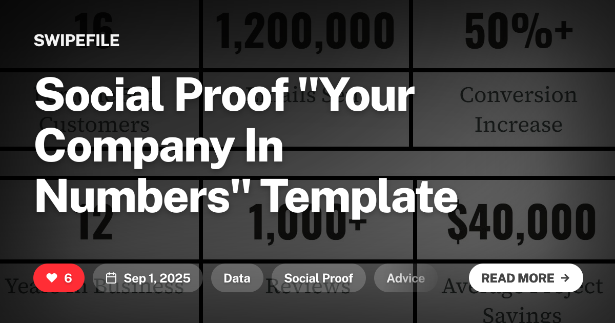Social Proof "Your Company In Numbers" Template | SwipeFile
