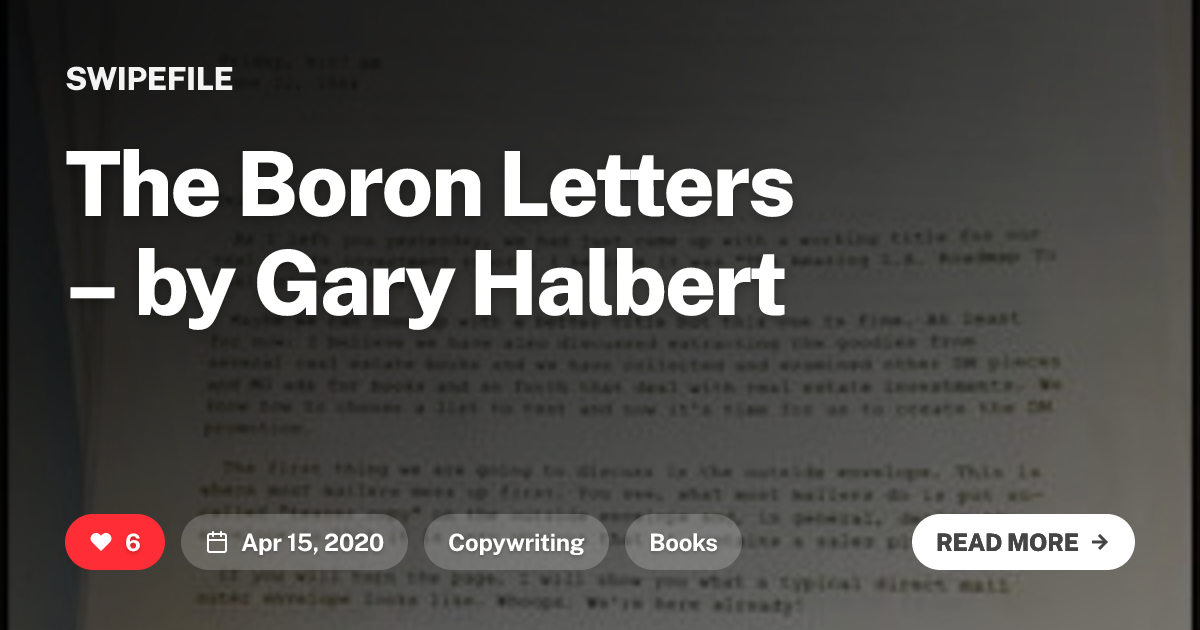 The Boron Letters – by Gary Halbert | SwipeFile