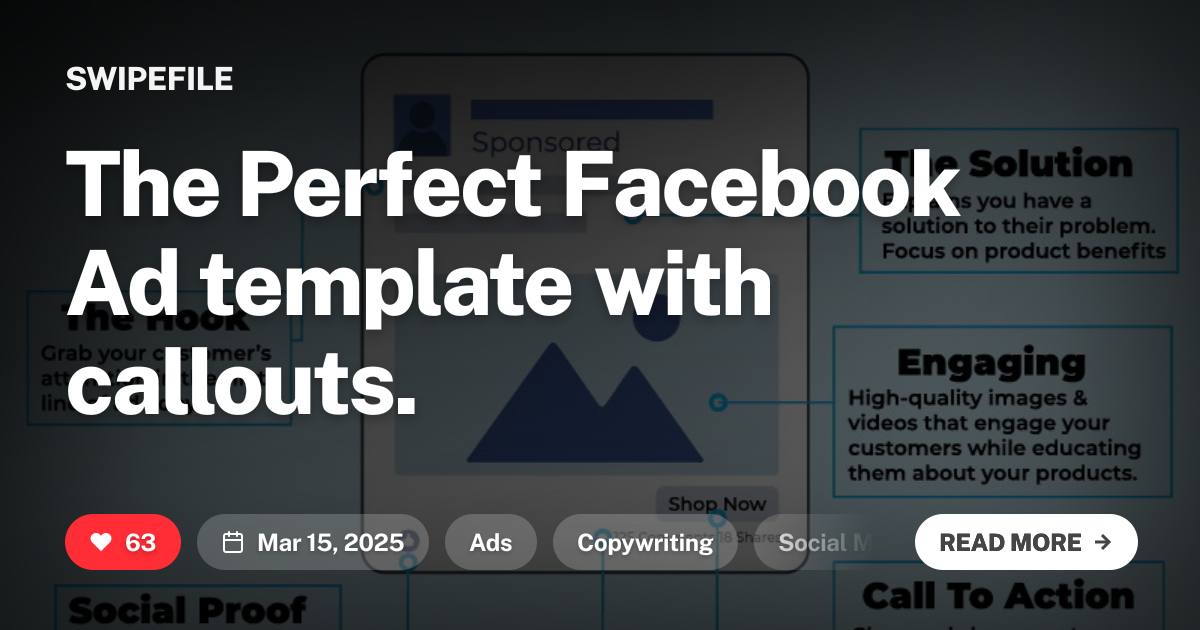 The Perfect Facebook Ad template with callouts. | SwipeFile