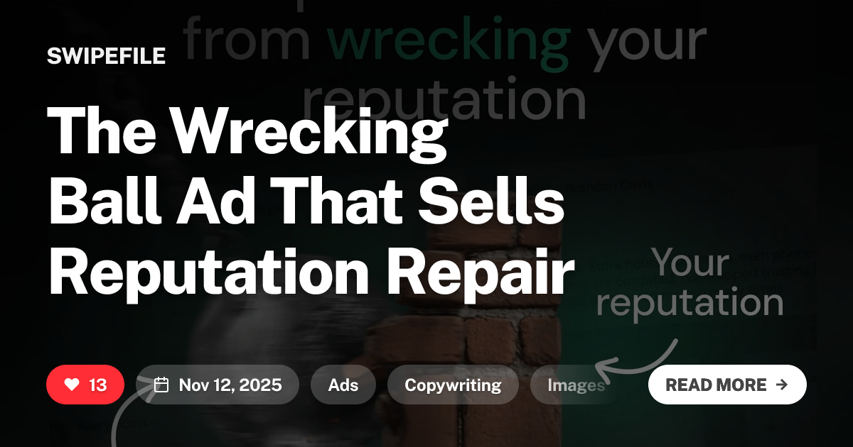 The Wrecking Ball Ad That Sells Reputation Repair | SwipeFile