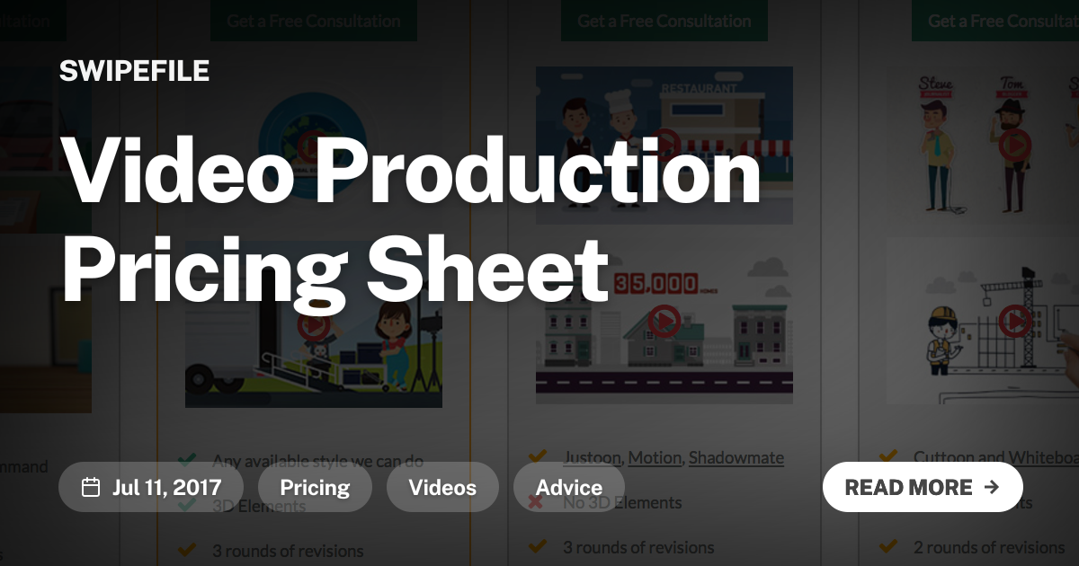Video Production Pricing Sheet | SwipeFile