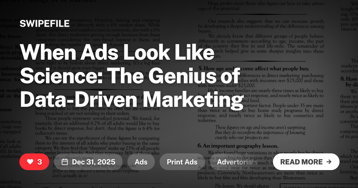 When Ads Look Like Science: The Genius of Data-Driven Marketing | SwipeFile